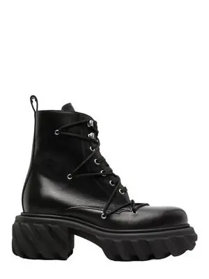 Off-White Tractor Motor Leather Lace-up Ankle Boots - Black