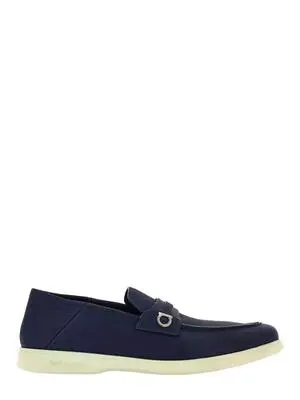 FERRAGAMO Gancini Plaque Calf Leather Loafers - Blue