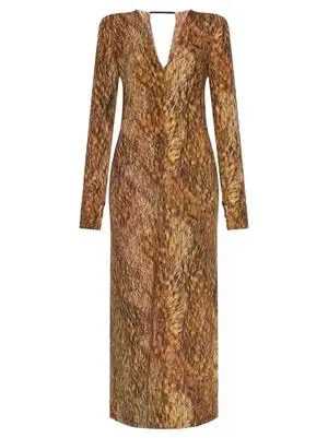 MAISON MARGIELA Long Sleeve Graphic Maxi Dress - Brown