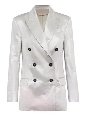 Brunello Cucinelli Metallic Double-breasted Blazer - Grey