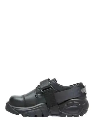 BUFFALO Buffalo Black Leather Creepers With Touch-Strap Fastening