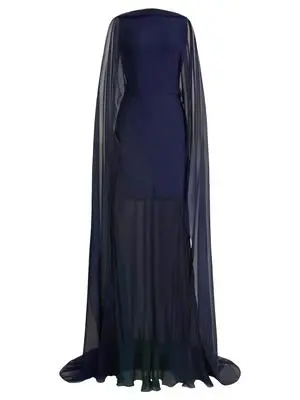Ralph Lauren Sheer Cape Evening Gown - Blue