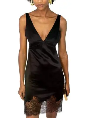 Saint Laurent Lace-trimmed Satin Mini Dress - Black