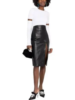 MANOKHI Laura Leather Pencil Skirt - Black