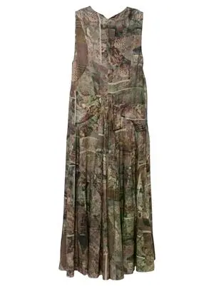 ZIGGY CHEN Abstract Print Silk Midi Dress - Brown