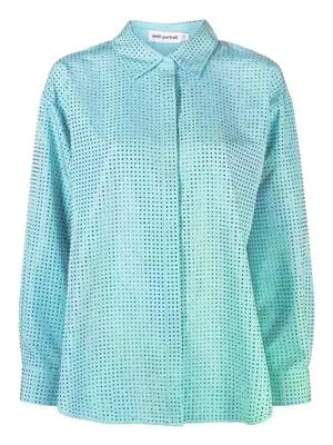 SELF-PORTRAIT Rhinestone Embellished Long-sleeve Shirt - Blue
