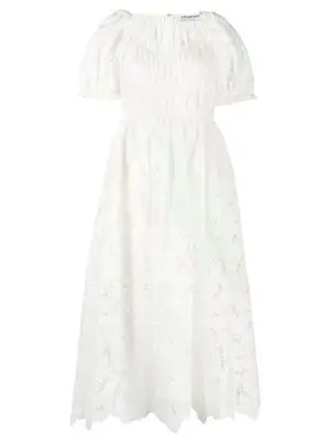 SELF-PORTRAIT Cotton Lace Flared Midi Dress - White