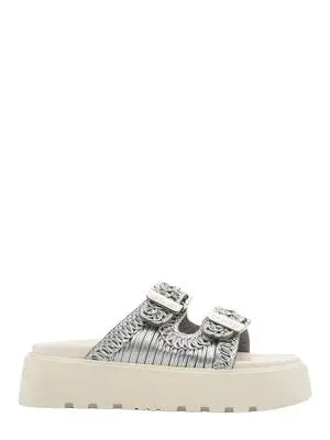 Casadei Casadei Platform Slides With Logo-Engraved Buckles Silver