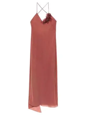 Blumarine Floral-appliqué Georgette Maxi Dress - Brown
