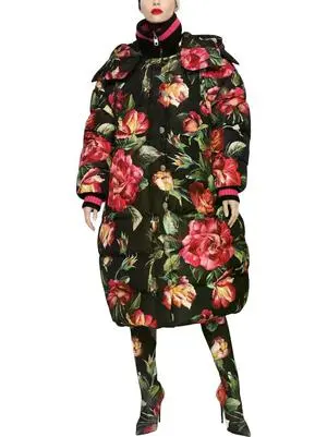 DOLCE & GABBANA Dolce & Gabbana Long Floral-Print Padded Jacket