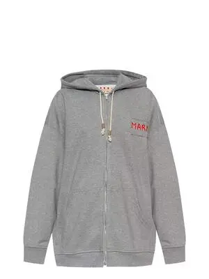 Marni Logo Patch Zip-up Hoodie - Grey