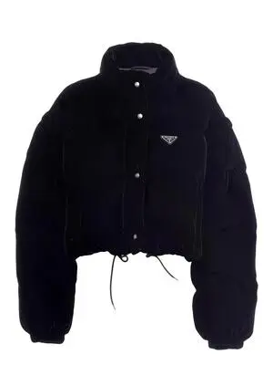 Prada Velvet Down Jacket With Removable Sleeves - Black