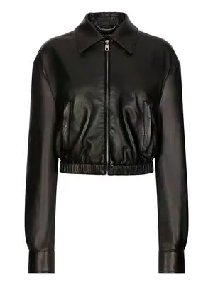 Dolce & Gabbana Logo-appliqué Leather Jacket - Black