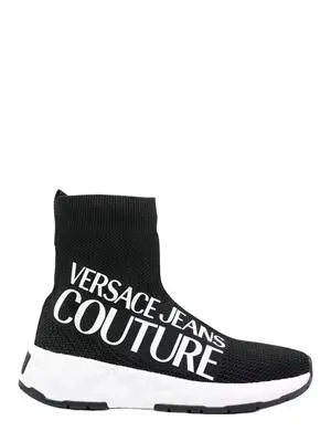 Versace Logo Print Sock Sneakers - Black