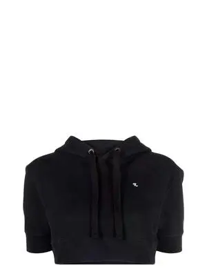 Raf Simons Raf Simons Cropped Short-Sleeve Hoodie With Embroidered Logo Black