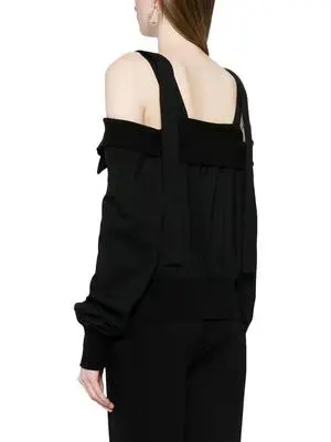 Yohji Yamamoto Off-shoulder Wool Zip-up Jacket - Black