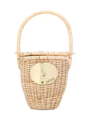 PATOU Wicker Bucket Bag With Gold-tone Logo Plaque - Neutrals