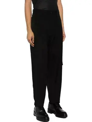Yohji Yamamoto Tapered-leg Wool Trousers - Black