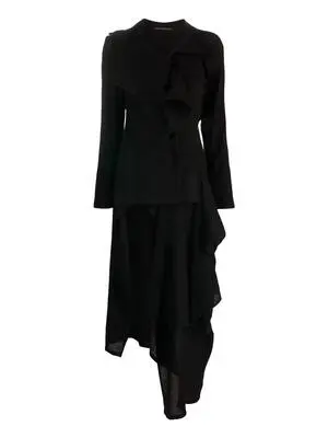 Yohji Yamamoto Ruffle-detail Asymmetric Coat - Black
