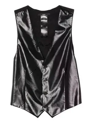 SAPIO Nº12a Wool Blend Waistcoat With Faux Leather Panelling - Black