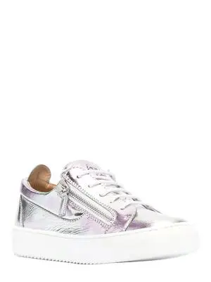 GIUSEPPE ZANOTTI Giuseppe Zanotti Metallic Leather Low-Top Sneakers Silver