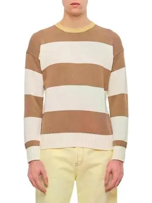 DRUMOHR Cotton Horizontal Stripe Crew Neck Sweater - Neutrals