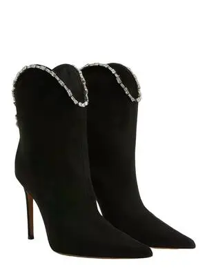 Alexandre Vauthier Crystal Embellished Pointed Toe Boots - Black