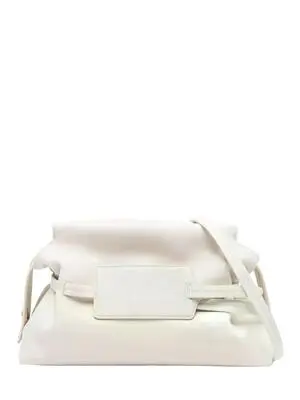 Off-White Grained Leather Clutch With Zip Tie Detail - Neutrals