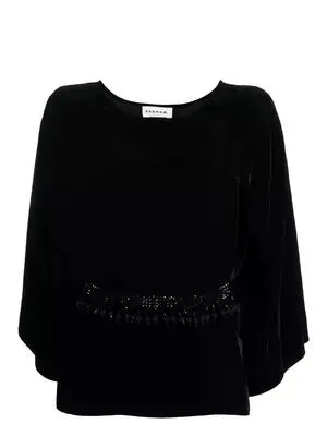 P.a.r.o.s.h Round Neck Three-quarter Sleeve Blouse - Black