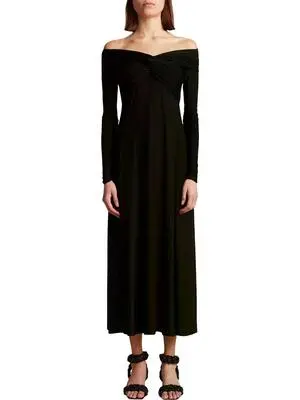 Khaite Cerna Off-shoulder Midi Dress With Twist Detail - Black