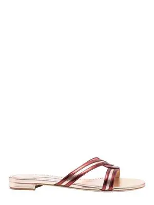 Manolo Blahnik Gasachan Metallic Calf Leather Slides - Pink