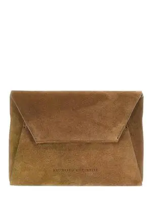 Brunello Cucinelli Monili-embellished Suede Clutch Bag - Brown