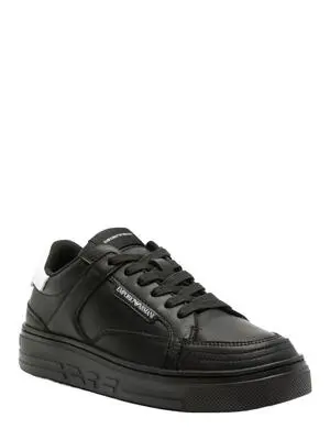 Emporio Armani Leather Logo Sneakers - Black