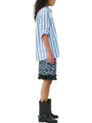 GANNI Striped Organic Cotton Shirt - Blue