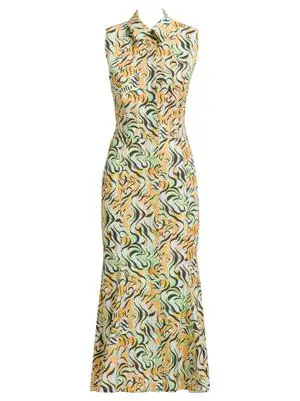 Marni Floral-print Cut-out Midi Shirt Dress - Orange