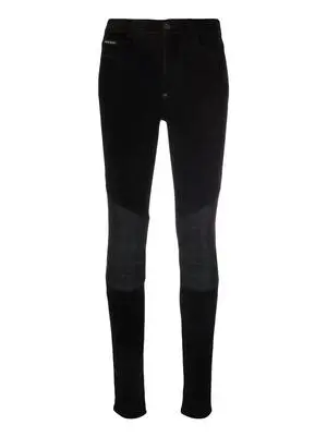 Philipp Plein Leather-inset High-waist Skinny Jeans - Black