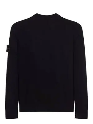 Stone Island Crew Neck Sweater With Logo Patch - Black