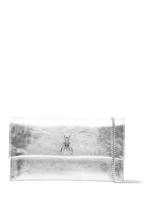Patrizia Pepe Metallic-effect Leather Clutch Bag - Silver