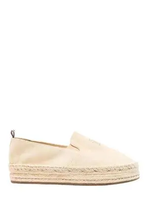 Tommy Hilfiger Beige Suede Embroidered Logo Flatform Espadrilles - Neutrals