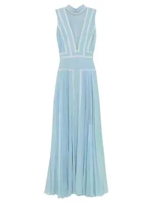 SAIID KOBEISY Crepe Georgette Gown With Lace Detailing - Blue