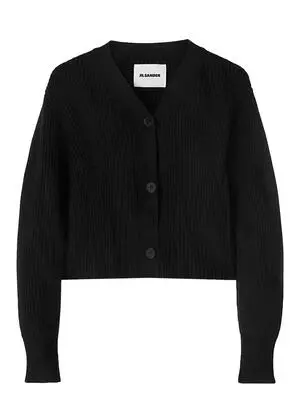 JIL SANDER Buttoned Ribbed Knit Cardigan - Black