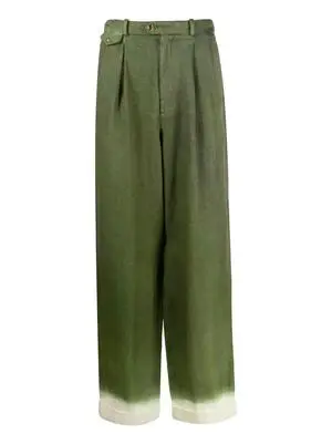 Nick Fouquet Wide-leg Linen Trousers With Contrast Cuffs - Green