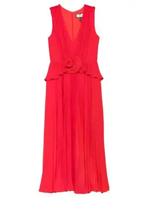 NISSA Floral Appliqué Maxi Dress - Red