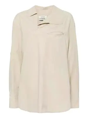 SYSTEM Asymmetric Neck Cotton Blouse - Neutrals
