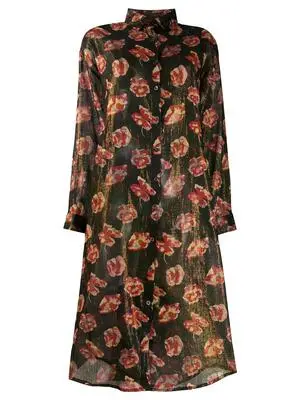 MES DEMOISELLES Sheer Floral Print Dress - Black