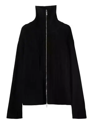 Burberry Ribbed-knit Zip-up Cardigan - Black