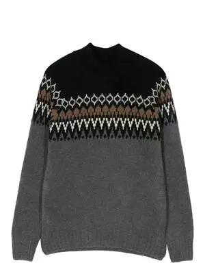 FILERIA Intarsia-knit Mock Neck Sweater - Grey