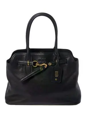 Miu Miu Miu Miu Nappa Leather Tote Bag With Gold-Tone Hardware Black