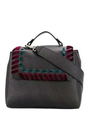 Orciani Leather Shoulder Bag With Velvet Stitch - Black