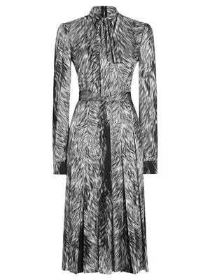 Dolce & Gabbana Fur-print Pleated Midi Dress - Black